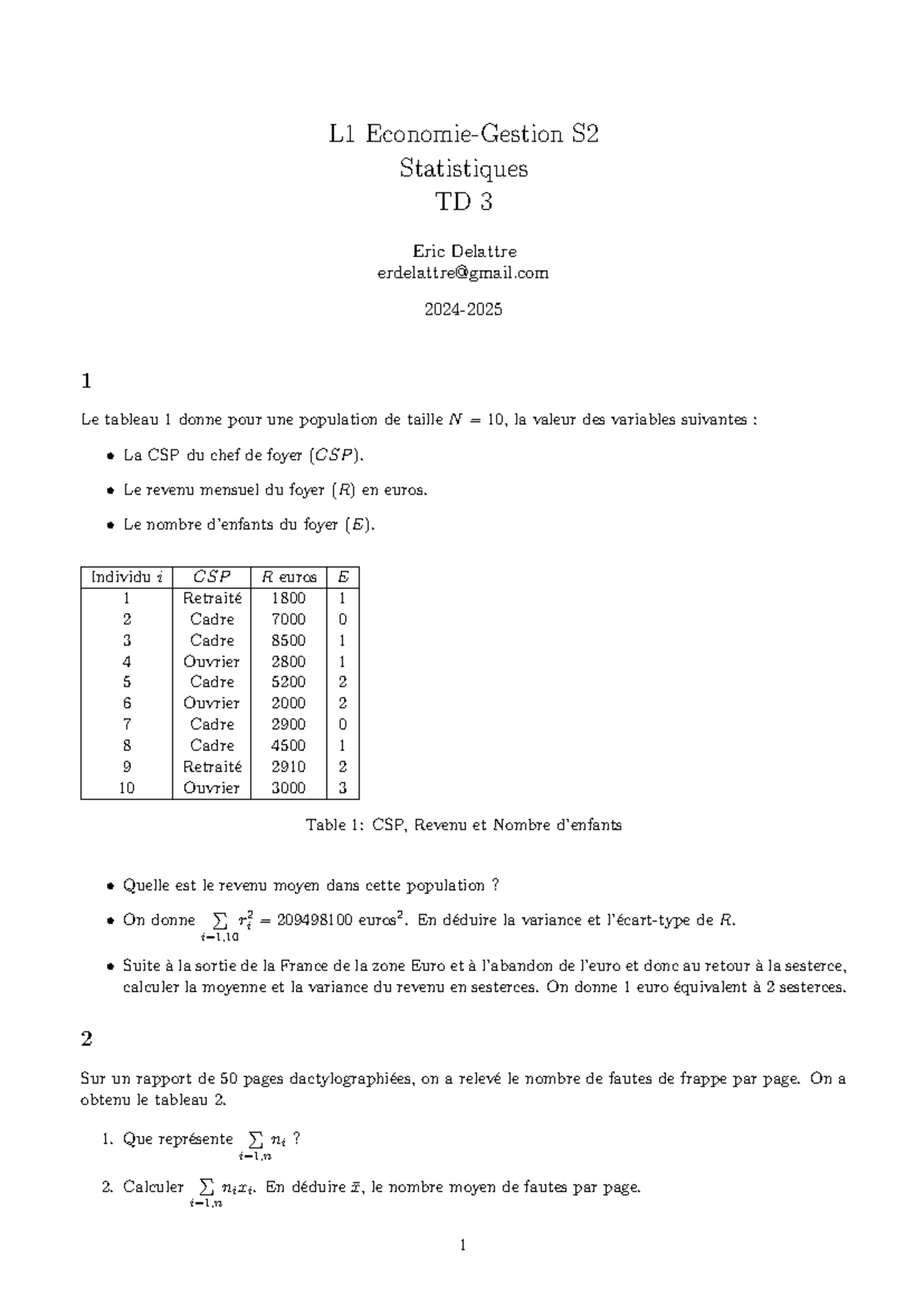 Td3 - TD statistiques descriptivesTd - L1 Economie-Gestion S ...