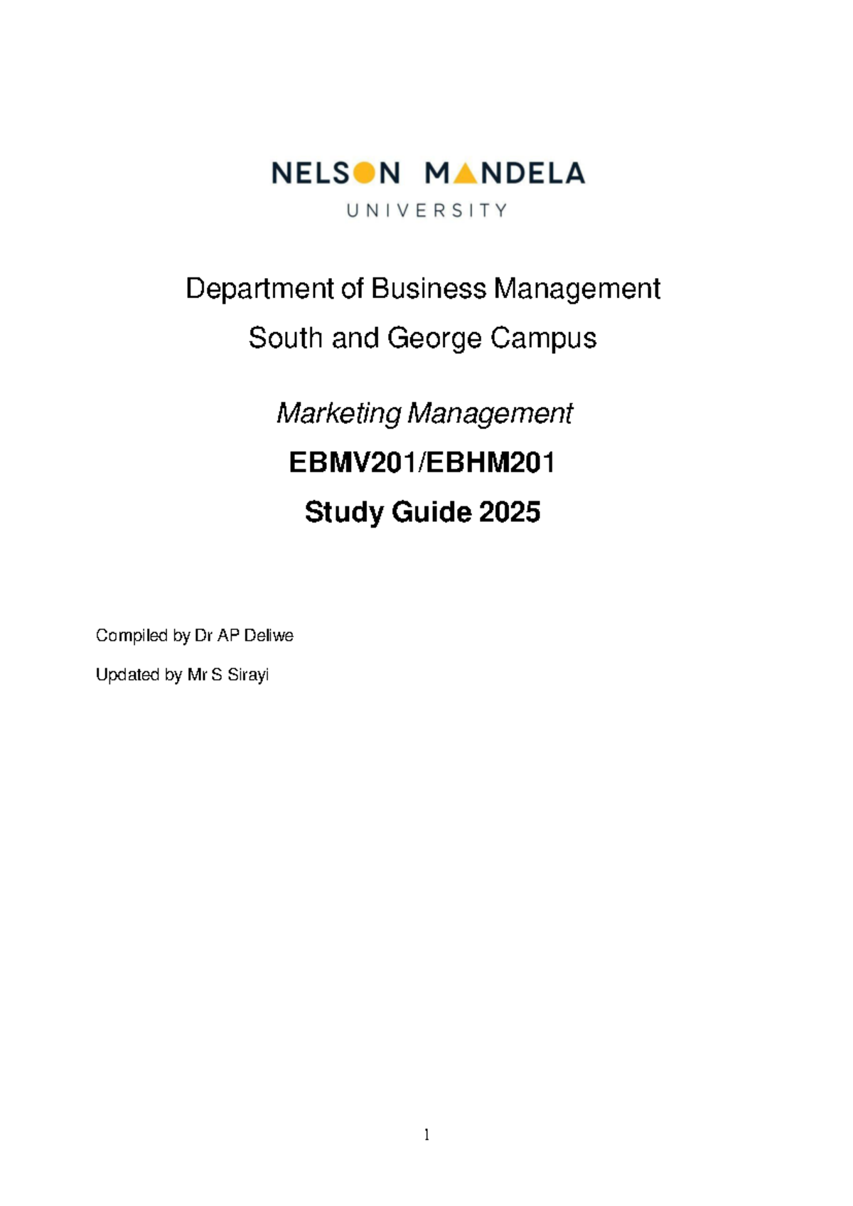 Marketing Management Study Guide EBMV201 - Faculty of Business 2025 ...