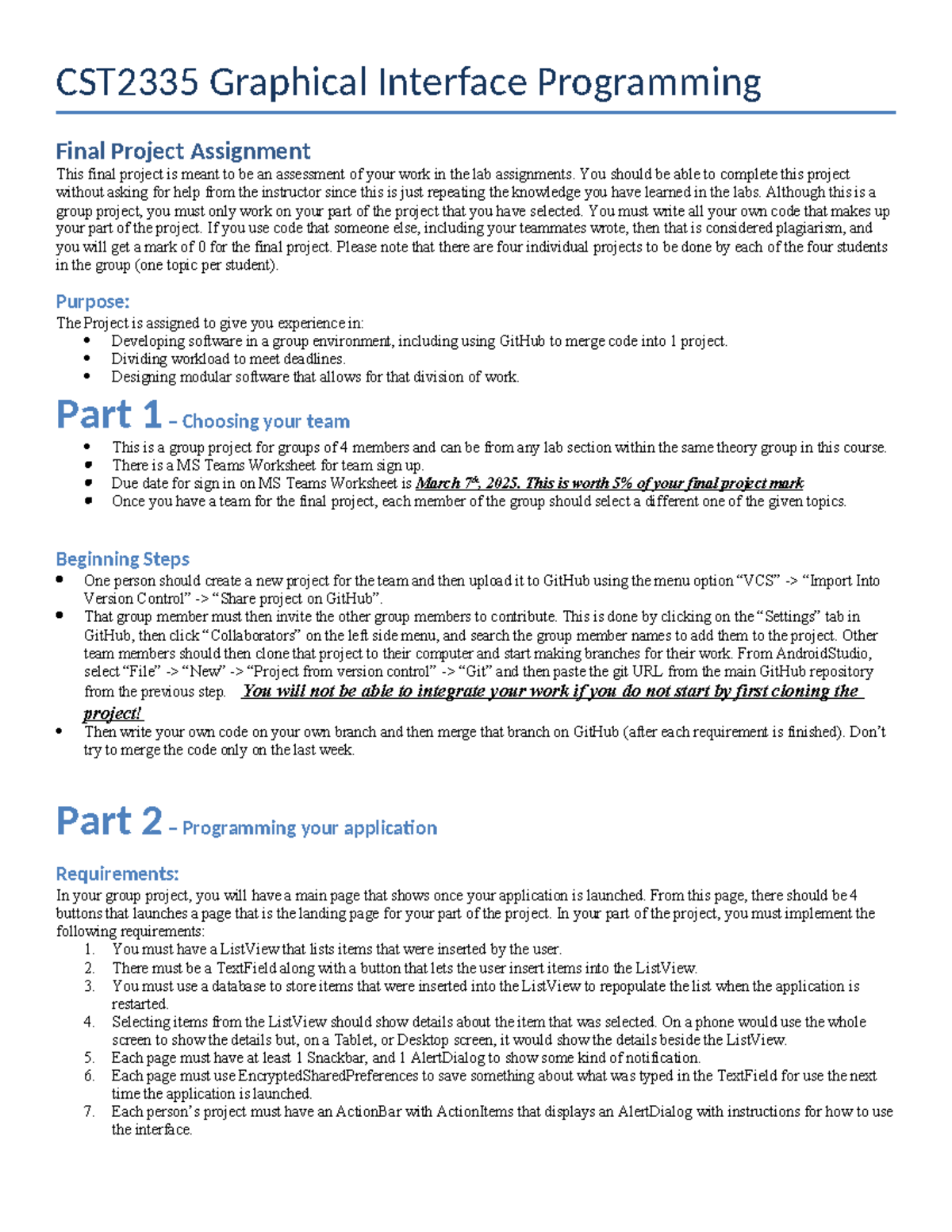CST2335 Final Group Project W25 - CST2335 Graphical Interface ...