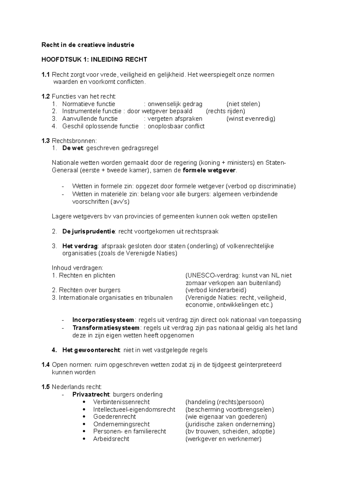Samenvatting Recht in de Creatieve Industrie (HOOFDSTUK 1-6) - Studeersnel