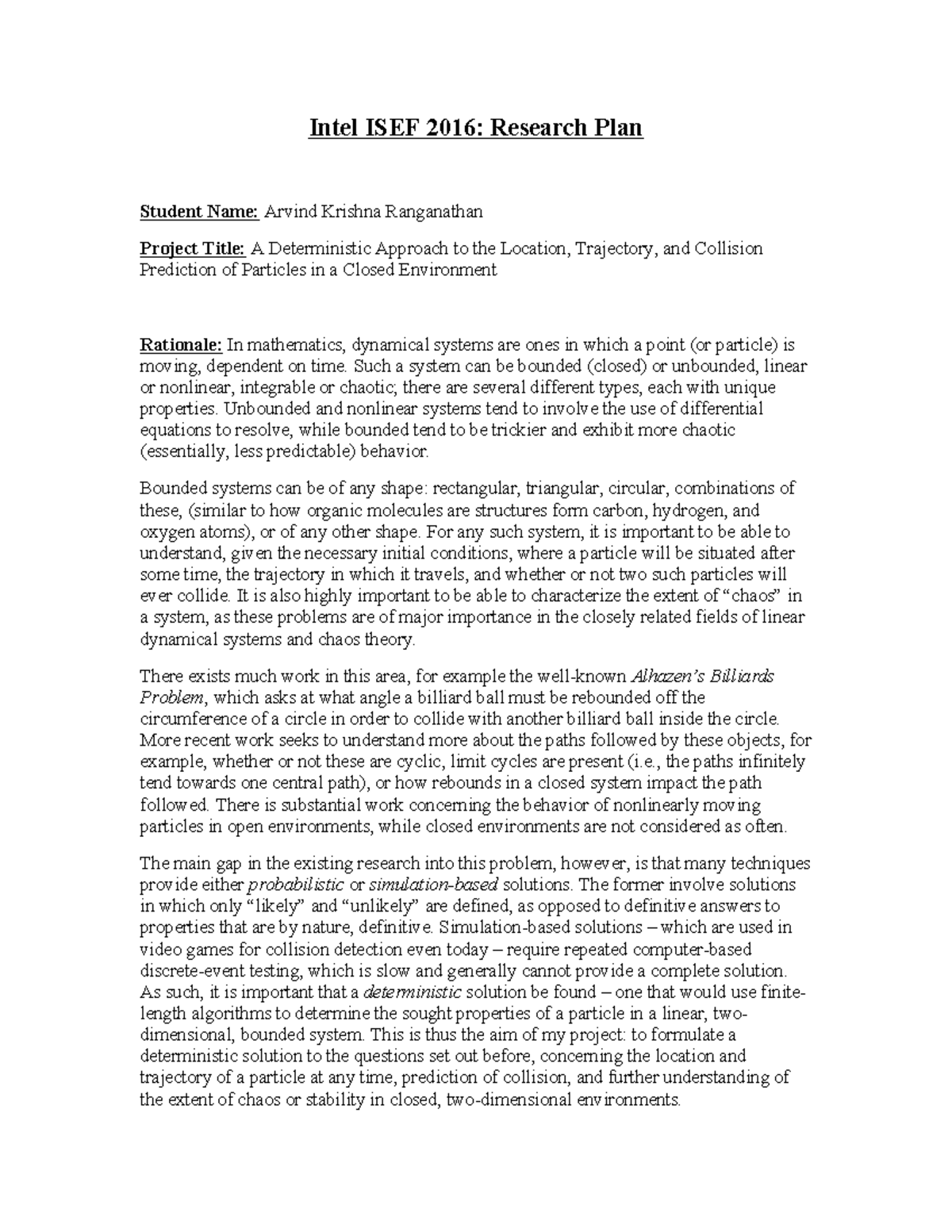 Arvind - research report example - Intel ISEF 2016: Research Plan ...