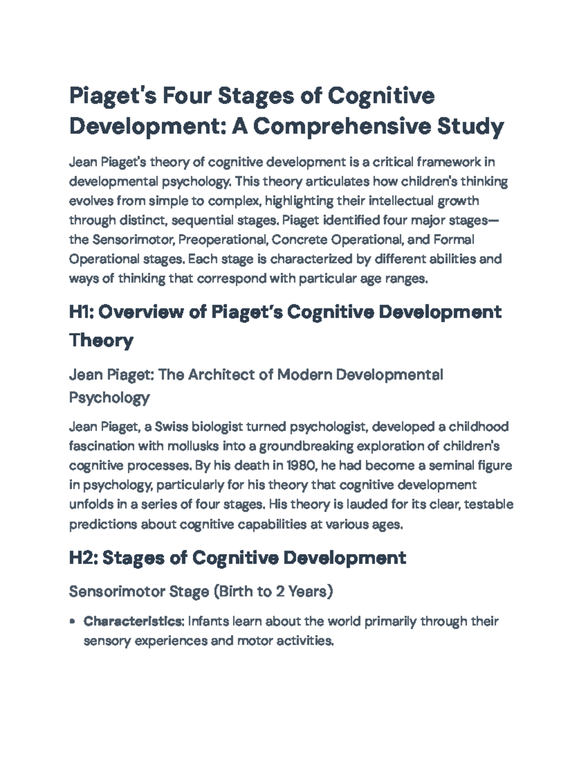 Piaget's Four Stages of Cognitive Development: A Comprehensive Overview ...