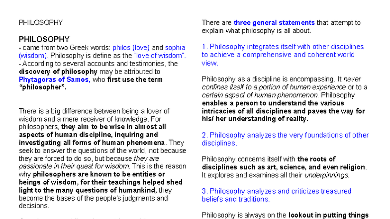 PHIL 101: Philosophy 1st Reviewer - Key Concepts and Branches - Studocu