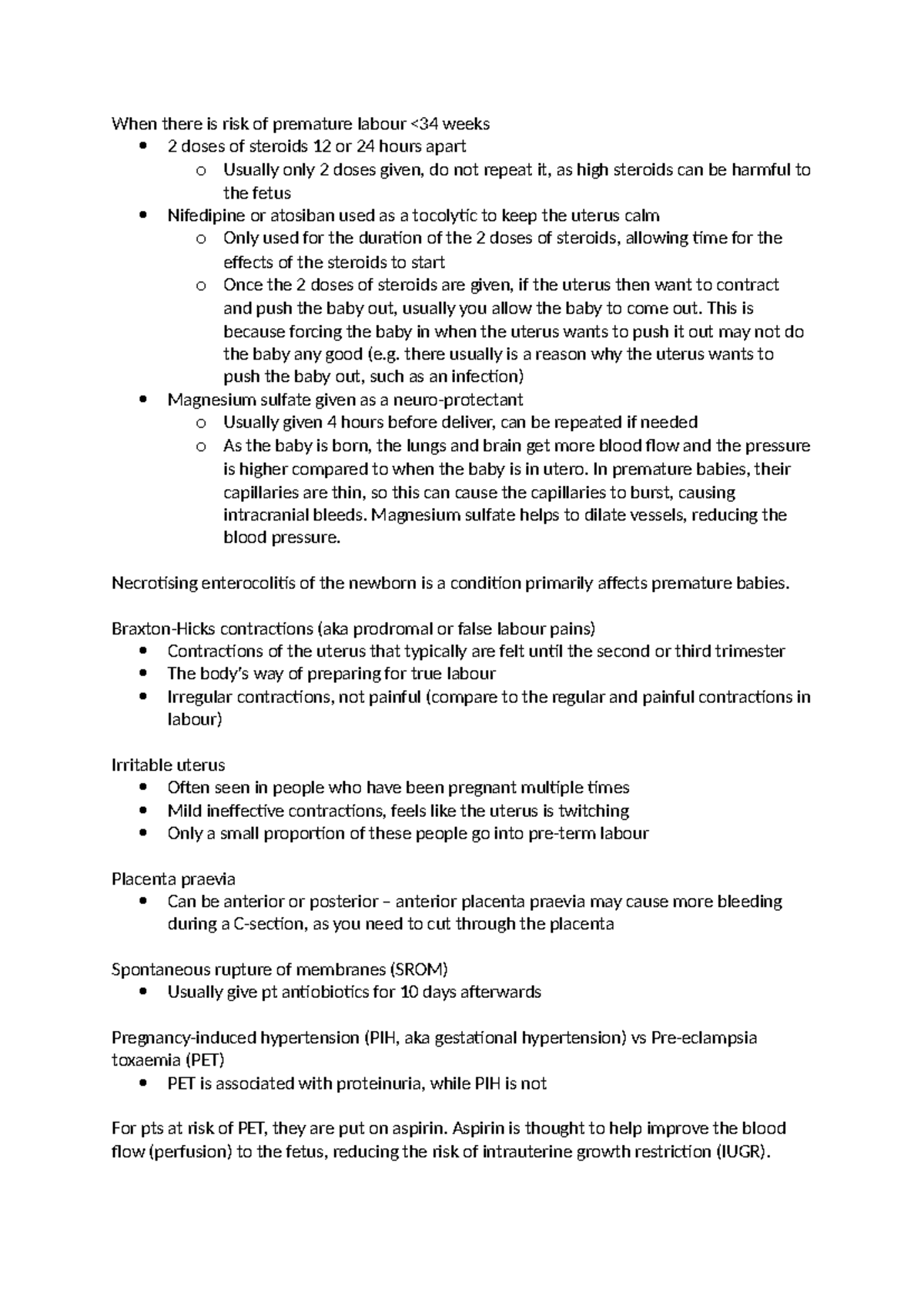 Obs and Gynae - Premature Labour Management Notes - Studocu