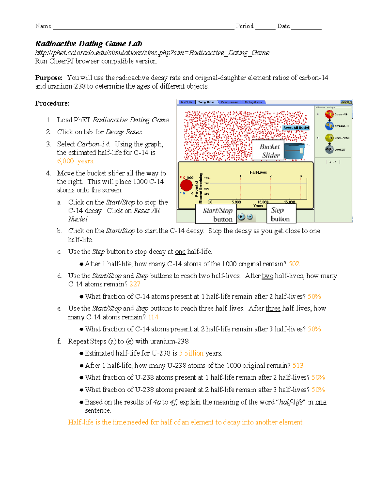 Radiometric Dating Game Lab - 14062128: Exploring Half-Lives and Ages ...