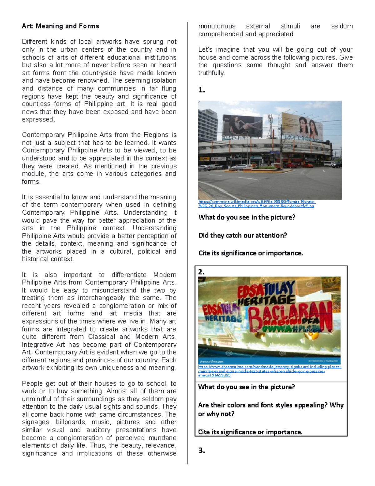 Contemporary Philippine Arts: Meaning and Forms - Phil Art Notes - Studocu