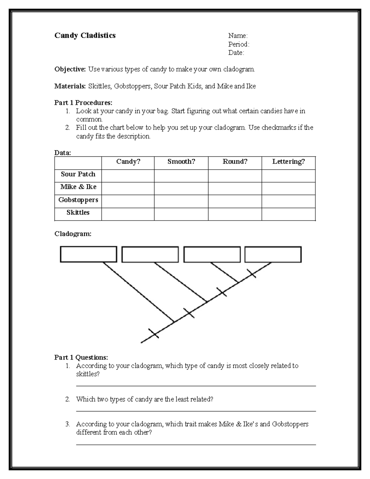 Candy Cladistics Lab Activity: Building Your Own Cladogram - Studocu
