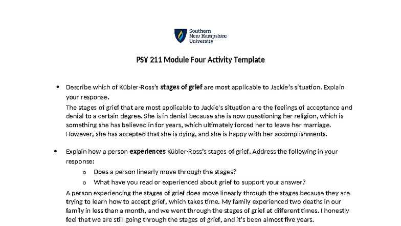 PSY 211 Module Four Activity Template - PSY 211 Module Four Activity ...