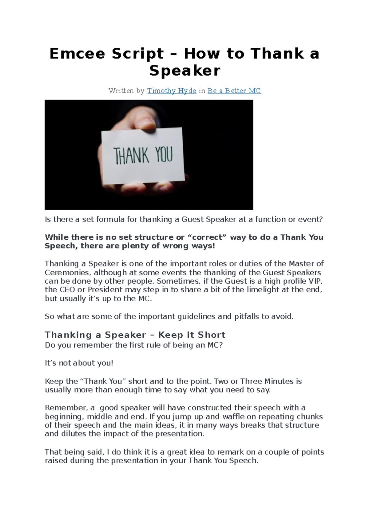 Emcee Script: Tips for Thanking a Speaker at Events - Studocu