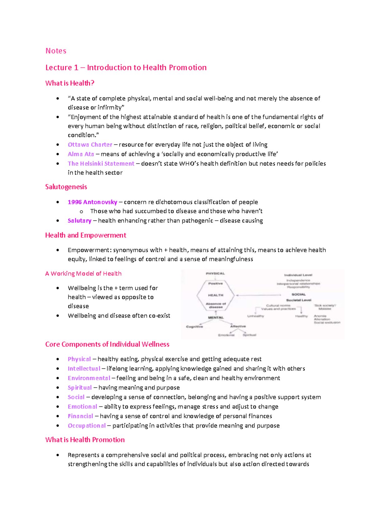 Lecture Notes: Introduction to Health Promotion (HP101) - Studocu