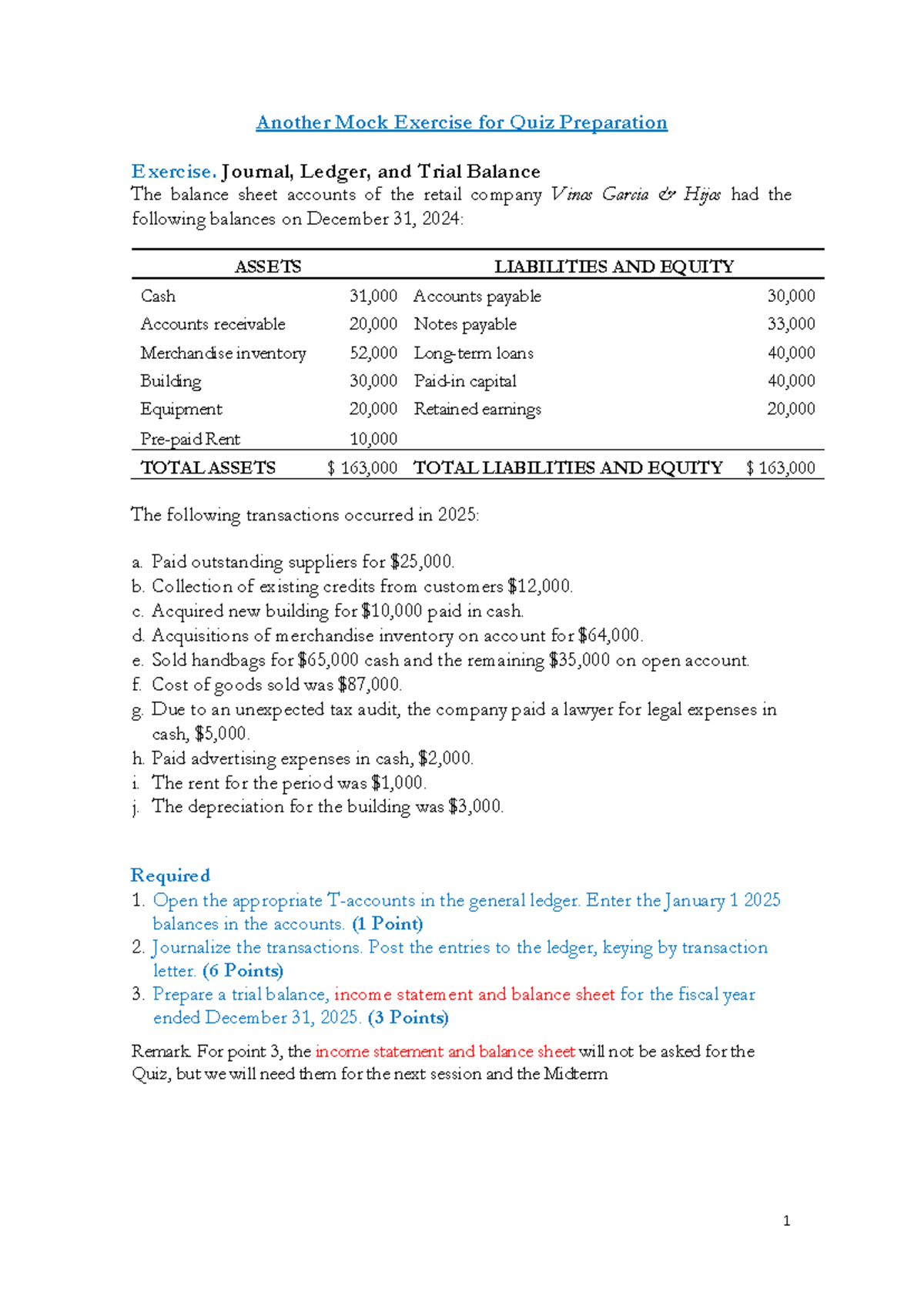 Mock Quiz Exercise: Journal, Ledger & Trial Balance (2025) - Studocu
