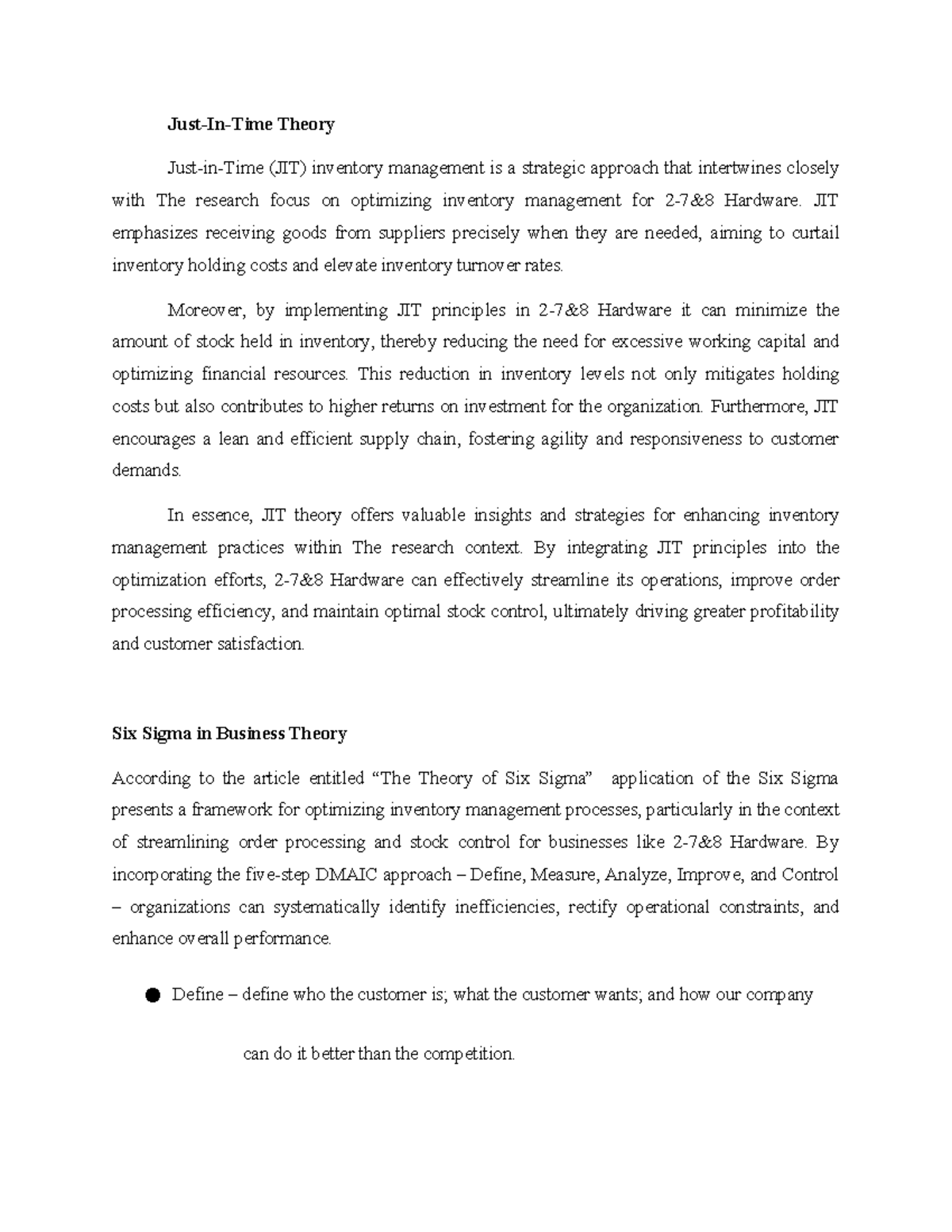 Theories of inventory management: JIT, Six Sigma, and database normalization - Studocu