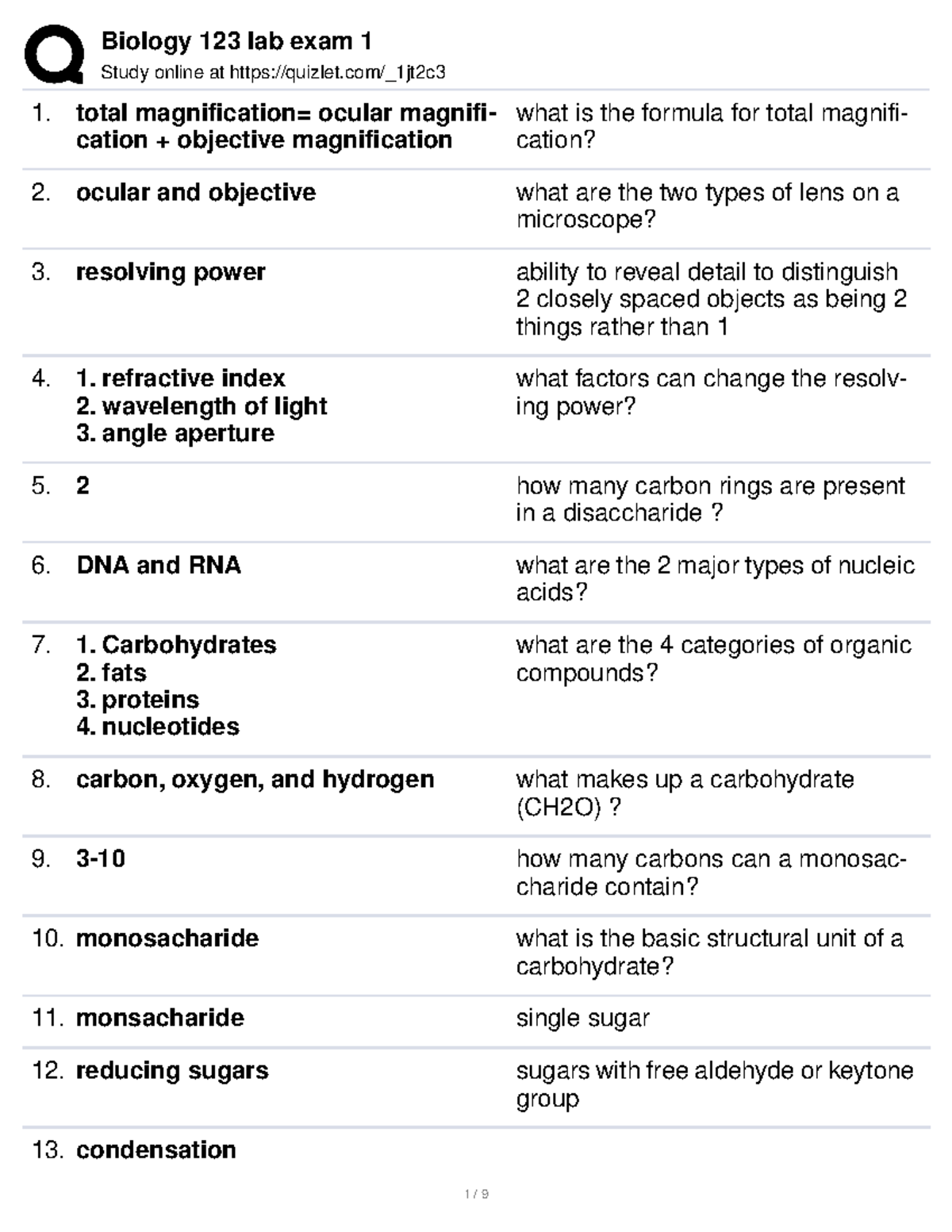 Bio 123 lab exam - Study online at quizlet/_1jt2c total magnification= ocular magnifi- cation ...