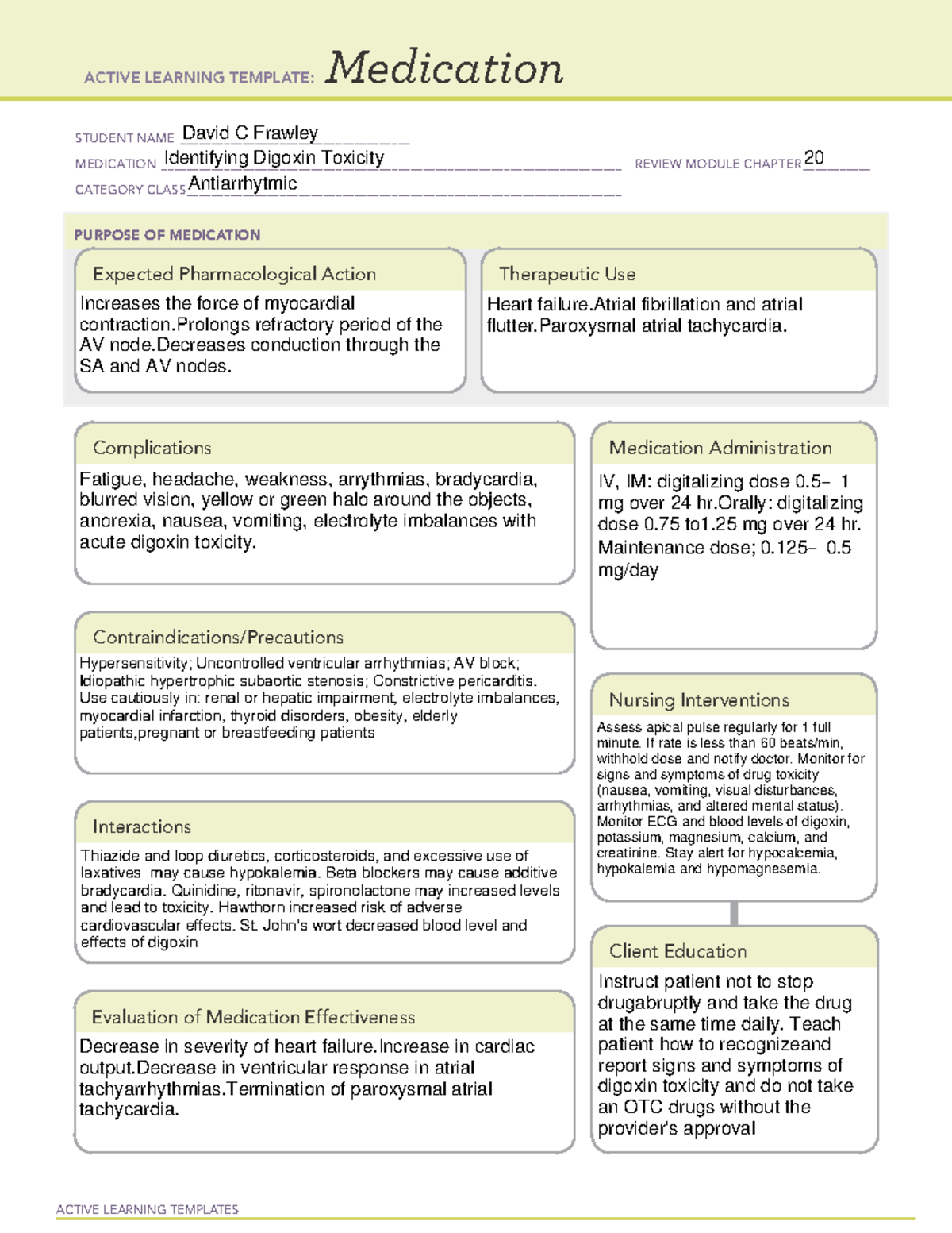 3. Understanding Digoxin Toxicity: Key Concepts and Nursing Care - Studocu