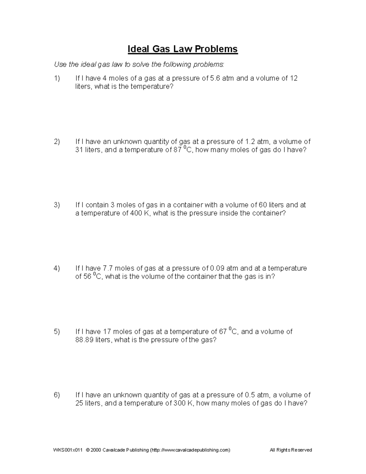 Ideal Gas Law Problems - WKS001x011 Study Guide - Studocu