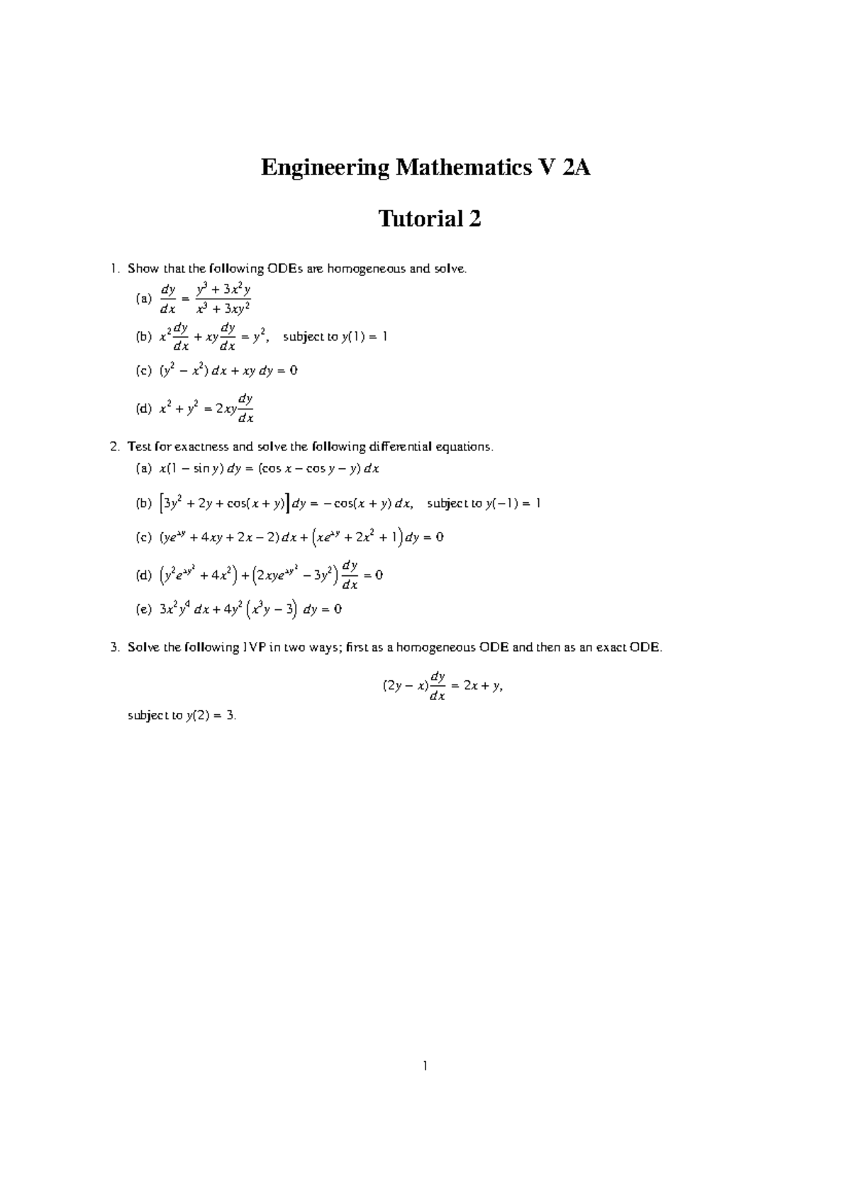 MATE2A2 Tutorial 2(1) - Engineering Mathematics V 2A Tutorial 2 Show ...