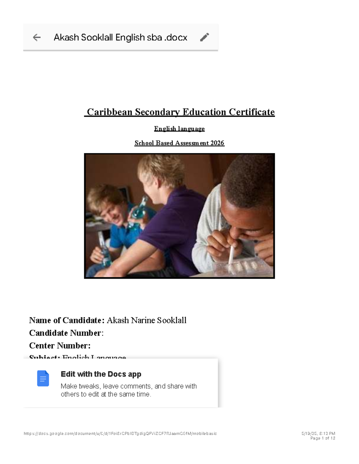 CSEC English SBA 2026: Effects of Substance Abuse on Teenagers - Studocu