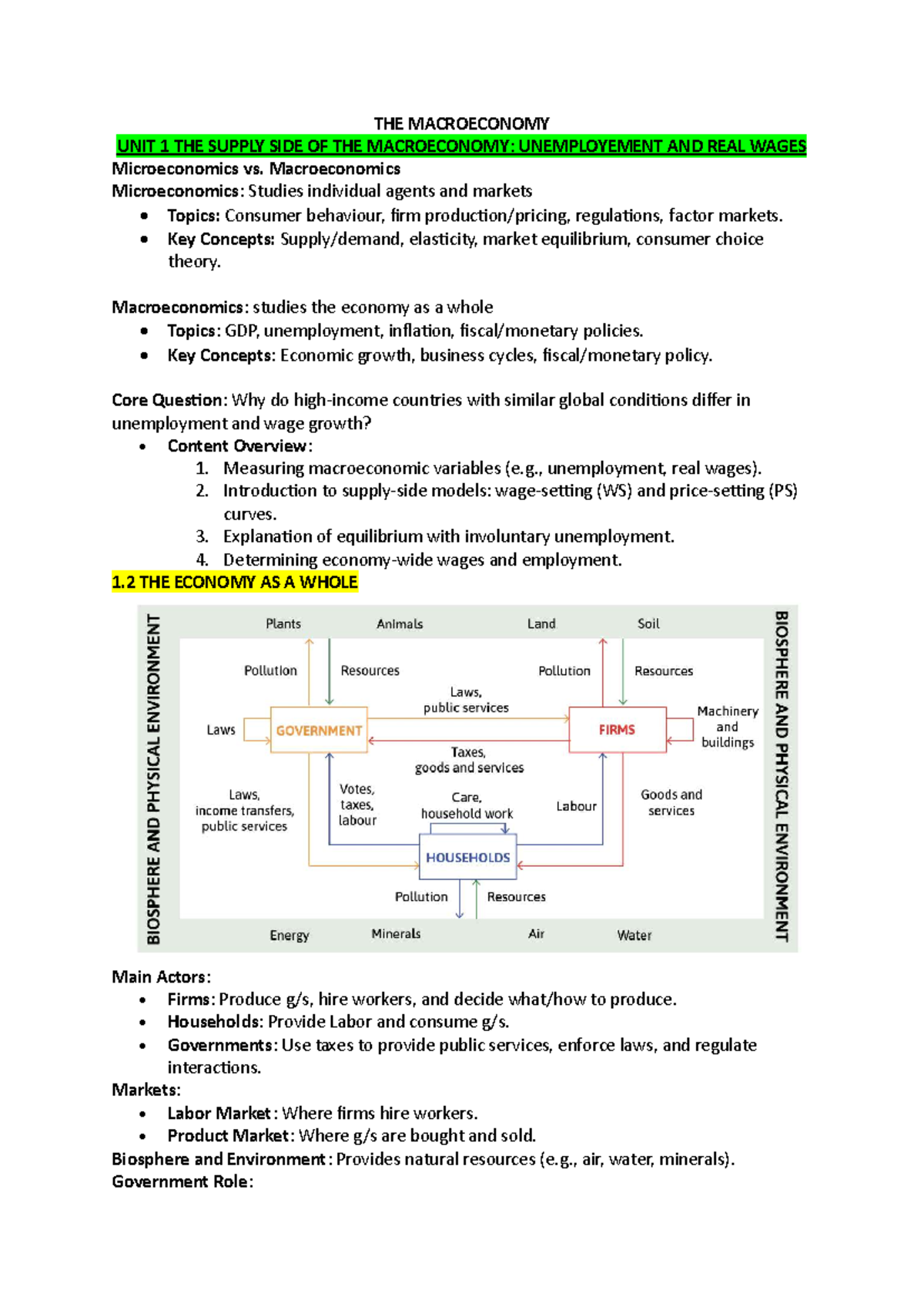 Macroeconomics Unit 1: Supply Side, Unemployment & Real Wages Insights ...
