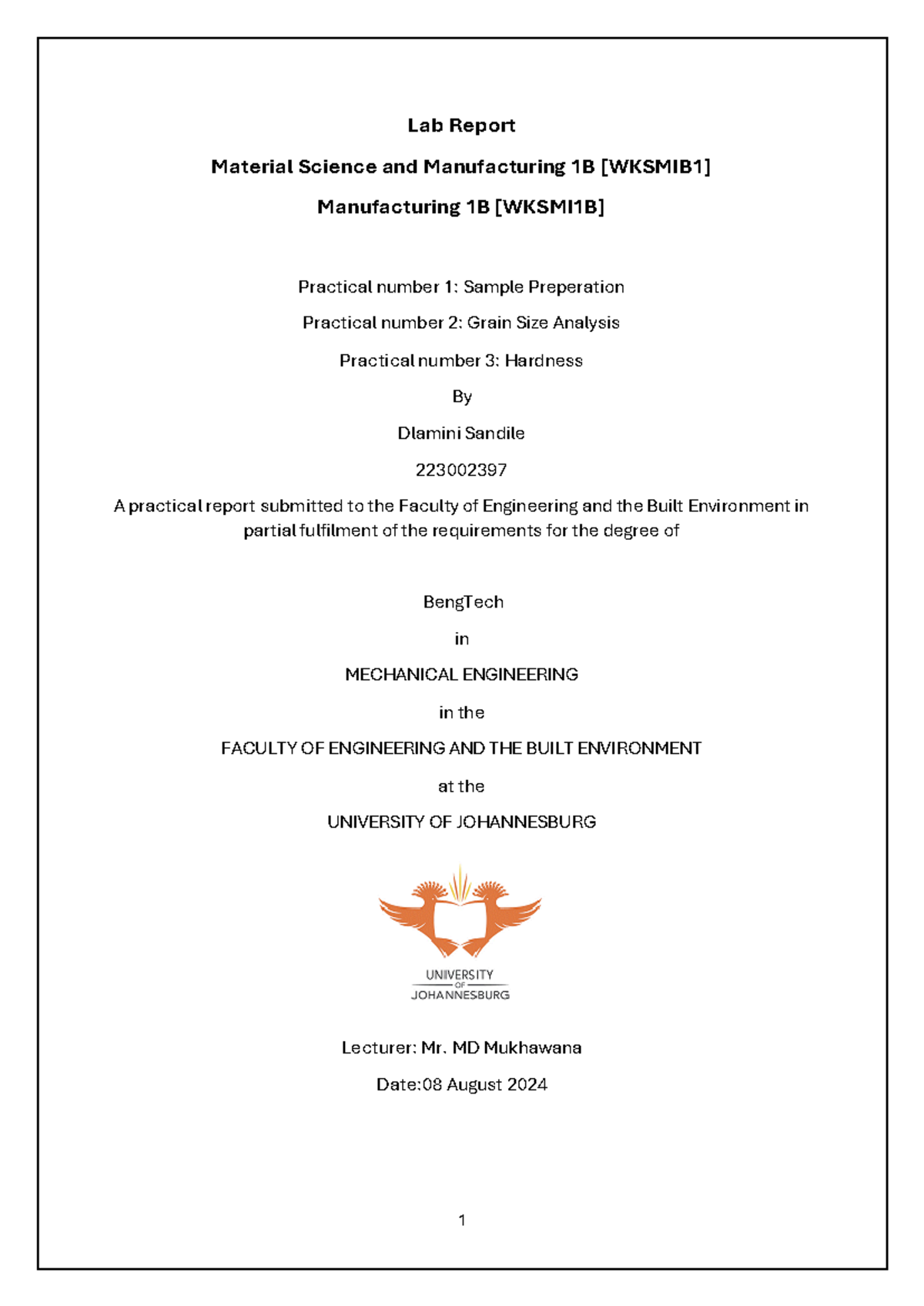 Lab Report - Metallography and Microhardness Analysis [WKSMIB1] - Studocu