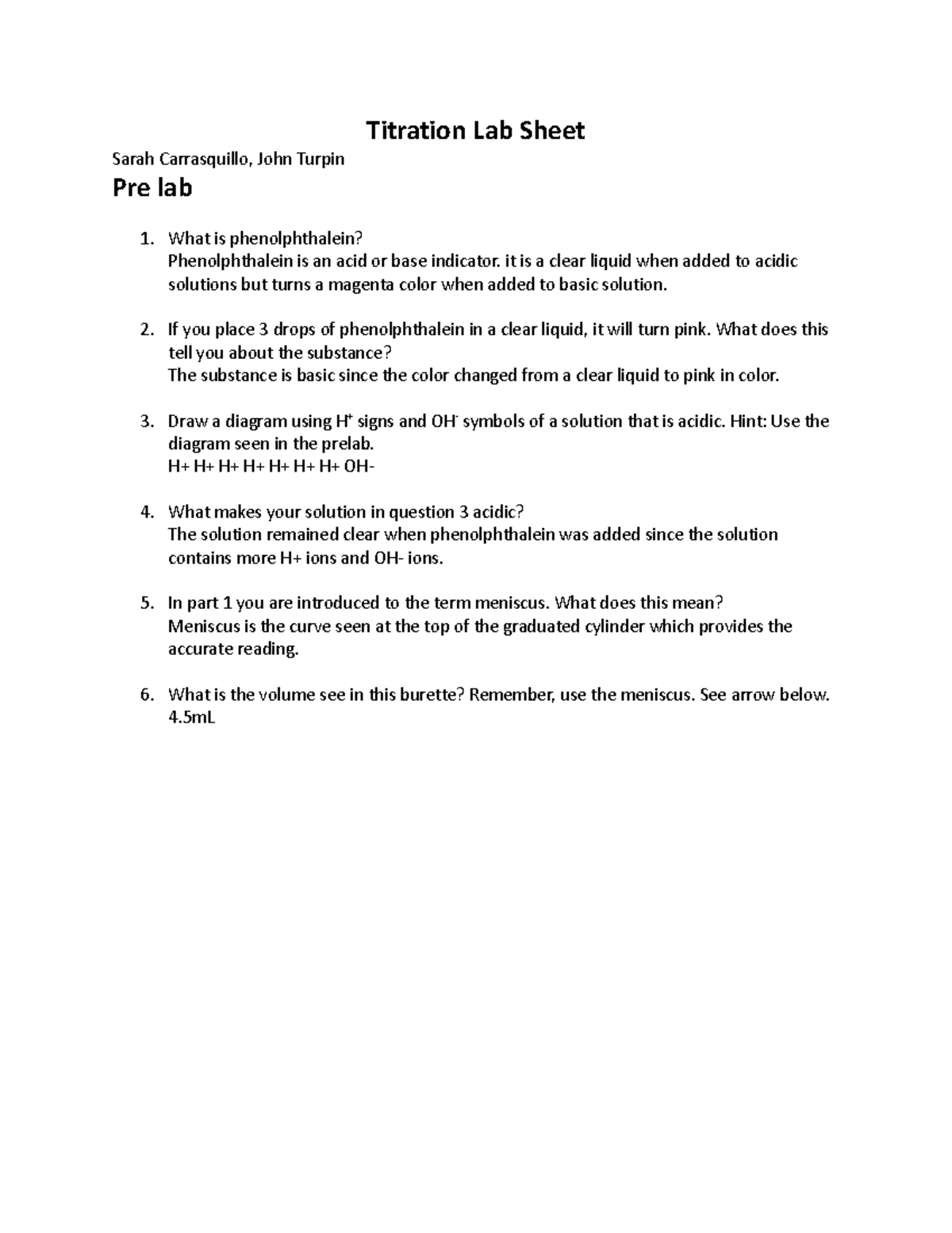 Titration Lab Sheet 1 - lab - Titration Lab Sheet Sarah Carrasquillo ...