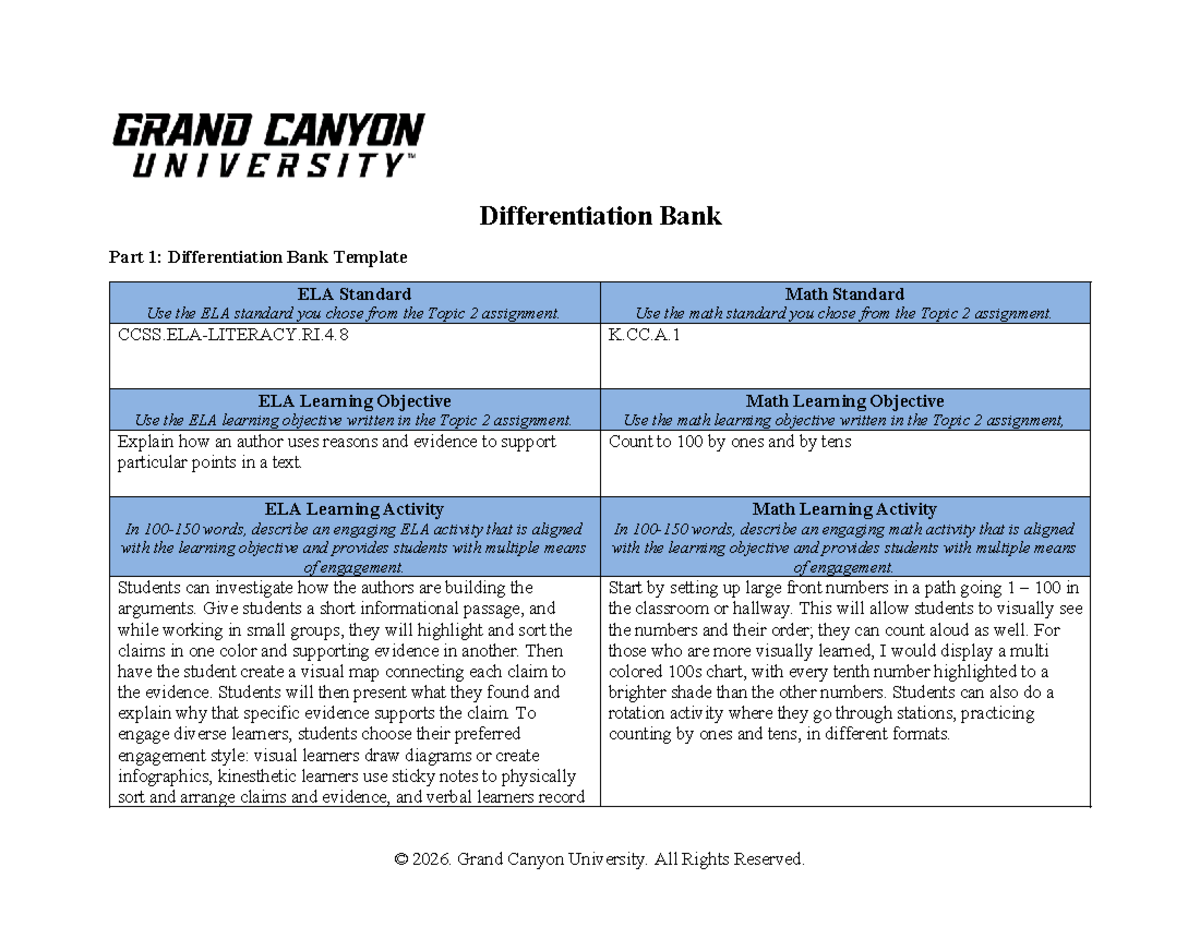 ELM 211 RS T4 Differentiation Bank: Engaging ELA & Math Activities ...