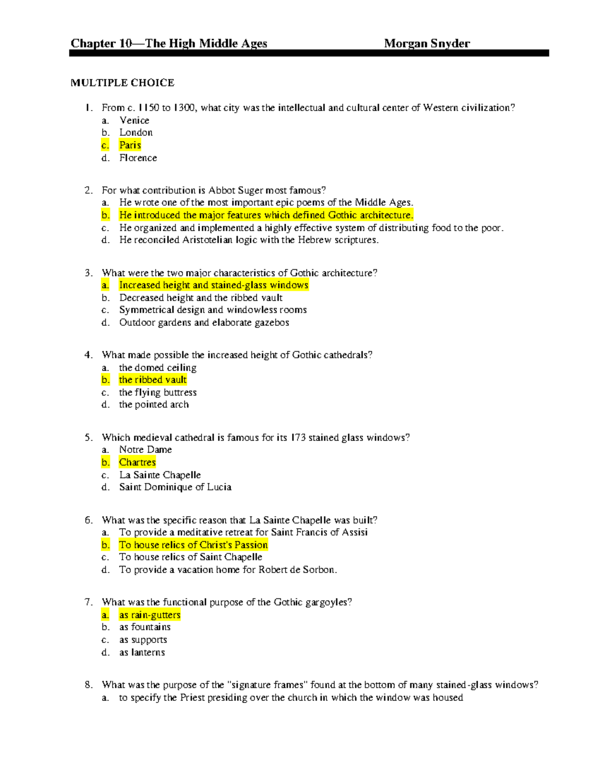 CH High Middle Ages Quiz 2: Key Concepts and Questions - Studocu