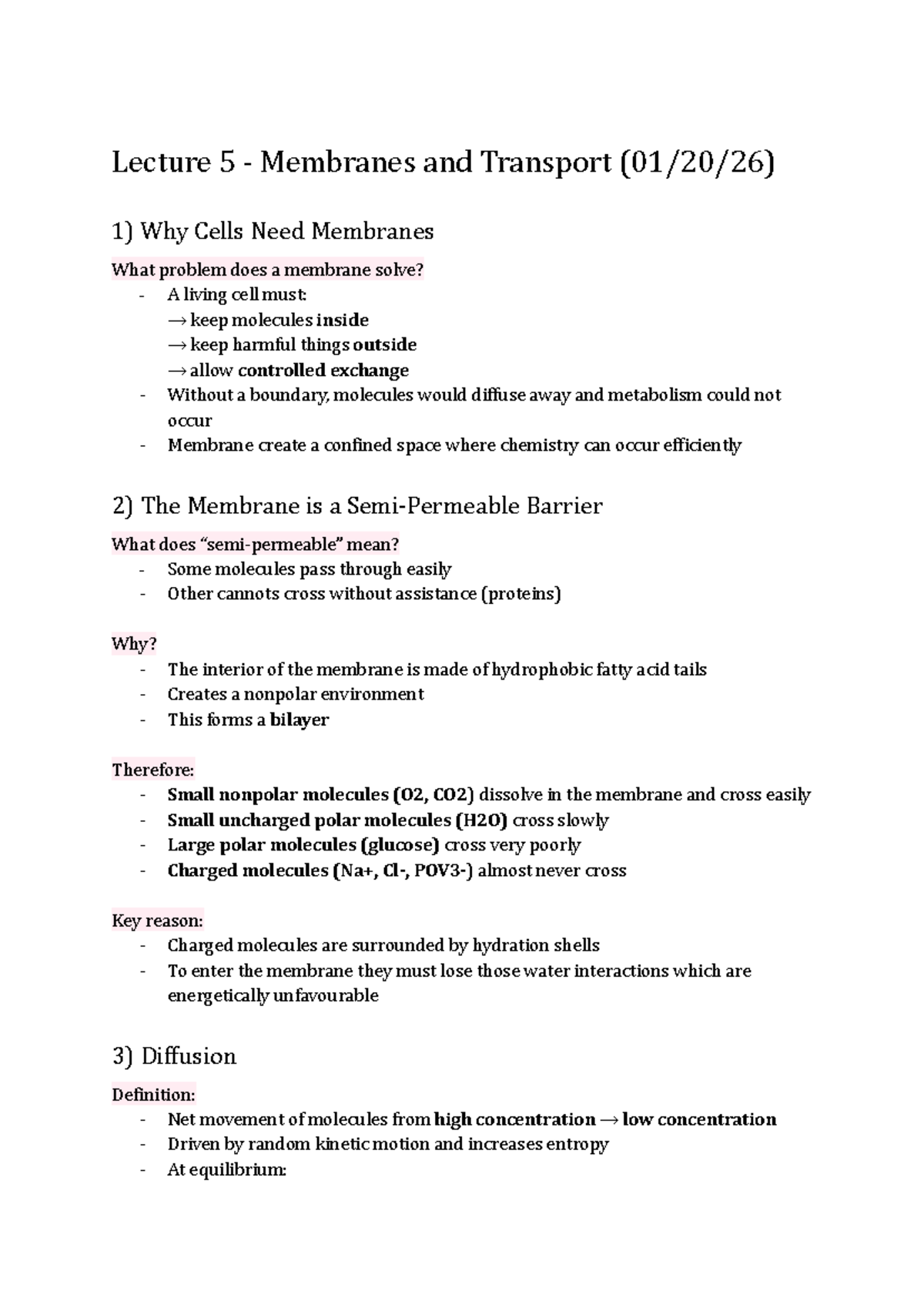 Lecture 5: Membranes and Transport - Unit 2 Macromolecules - Studocu