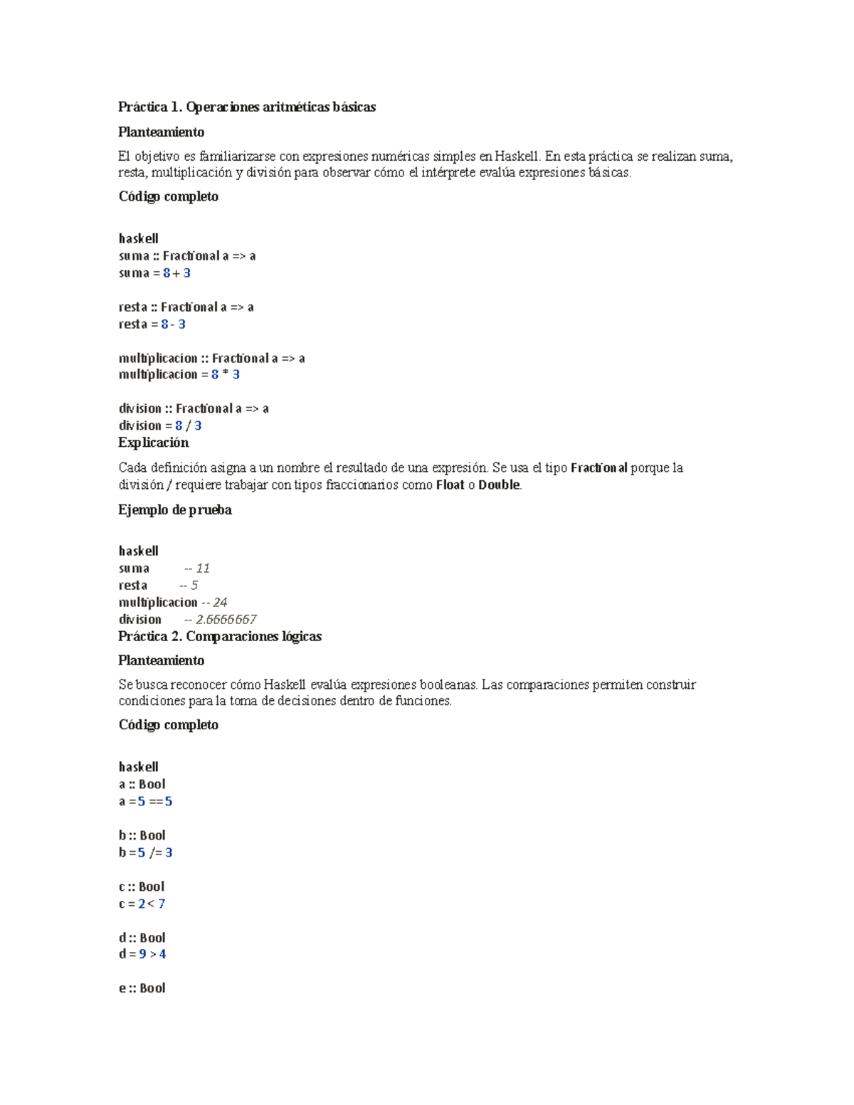 Manual de Prácticas Haskell: Operaciones y Funciones Básicas - Studocu