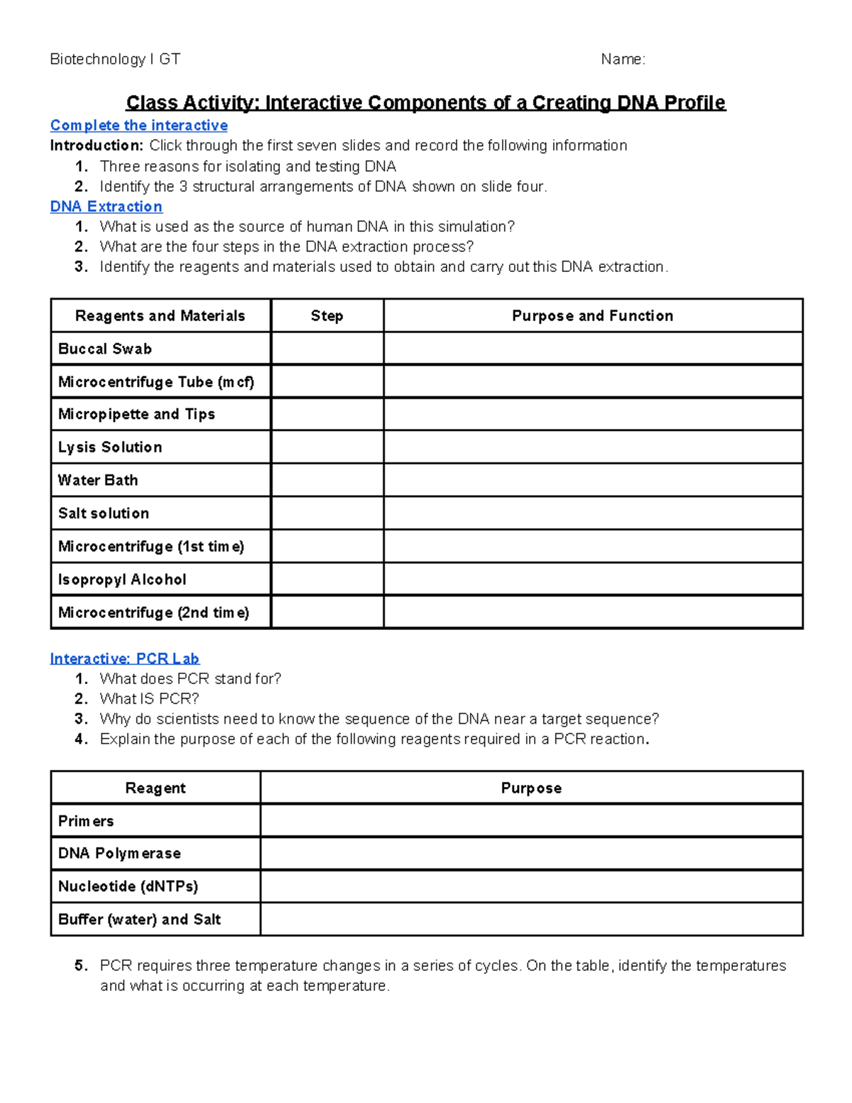 Class Activity: DNA Profiling & Gel Electrophoresis (Biotech I 23-24 ...