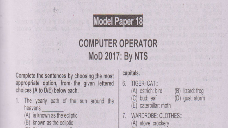 Past Paper 2017: FPSC MoD Computer Operator Exam Questions - Studocu