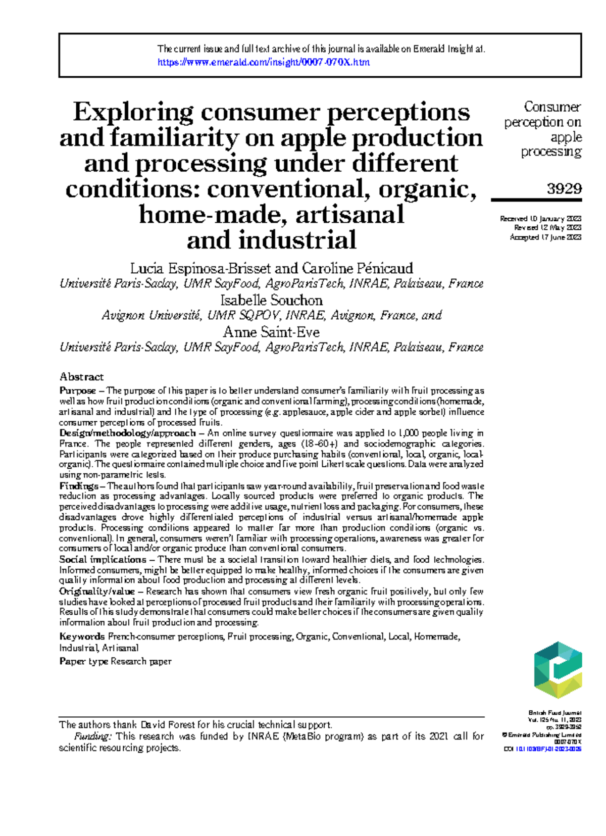 Exploring Consumer Perceptions of Apple Processing: A Study on Organic ...