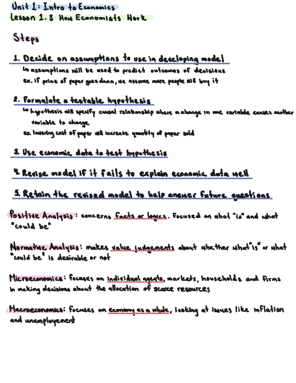 Unit 1: Intro to Economics - Lesson 1 Notes on Economic Models - Studocu
