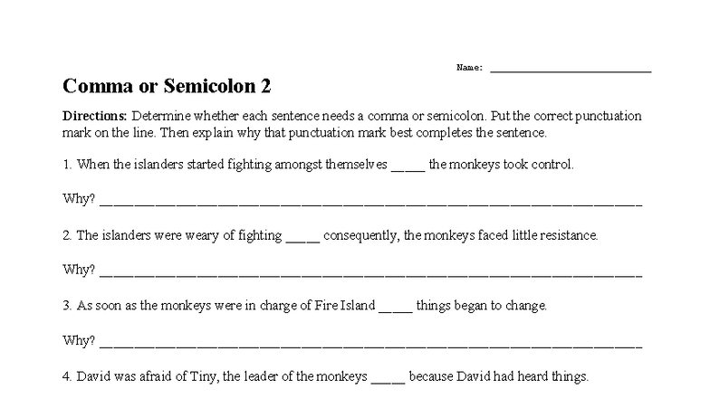 Semicolons or Commas: Punctuation Practice and Explanation - Studocu