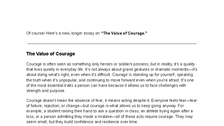 The Value of Courage: An In-Depth Essay on Its Importance - Studocu