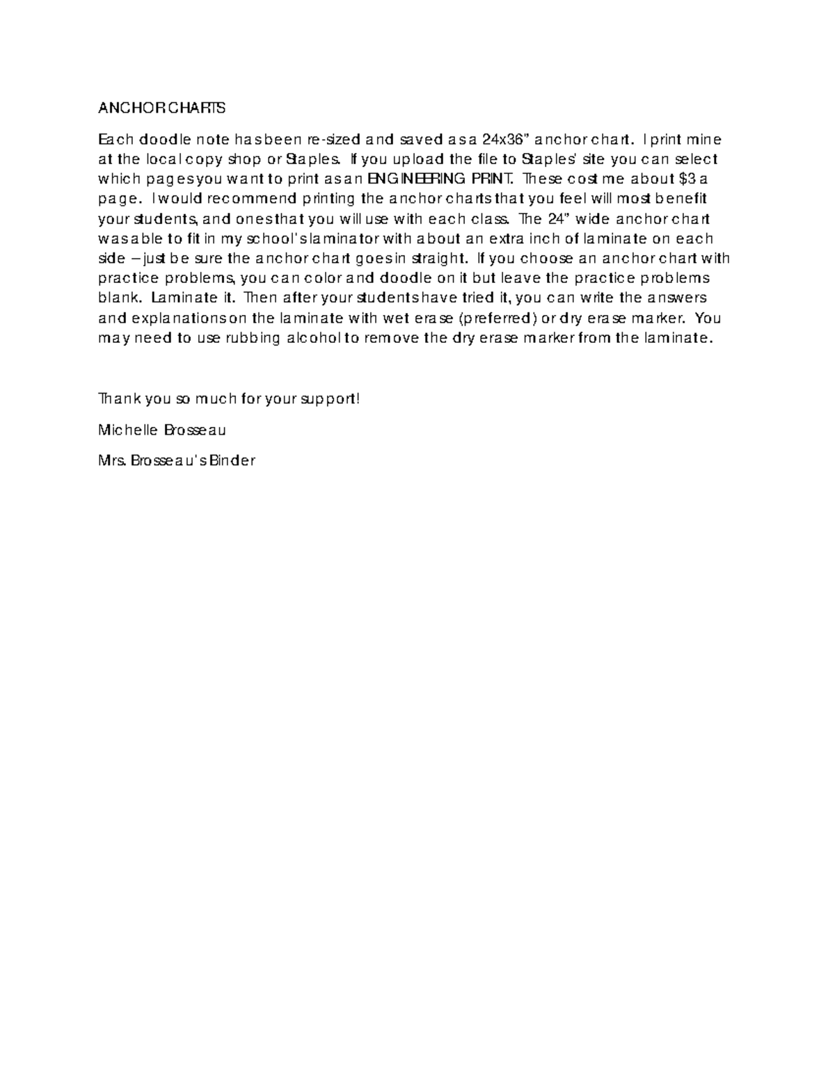 Anchor Chart Printing Instructions - ANCHOR CHARTS Each doodle note has ...