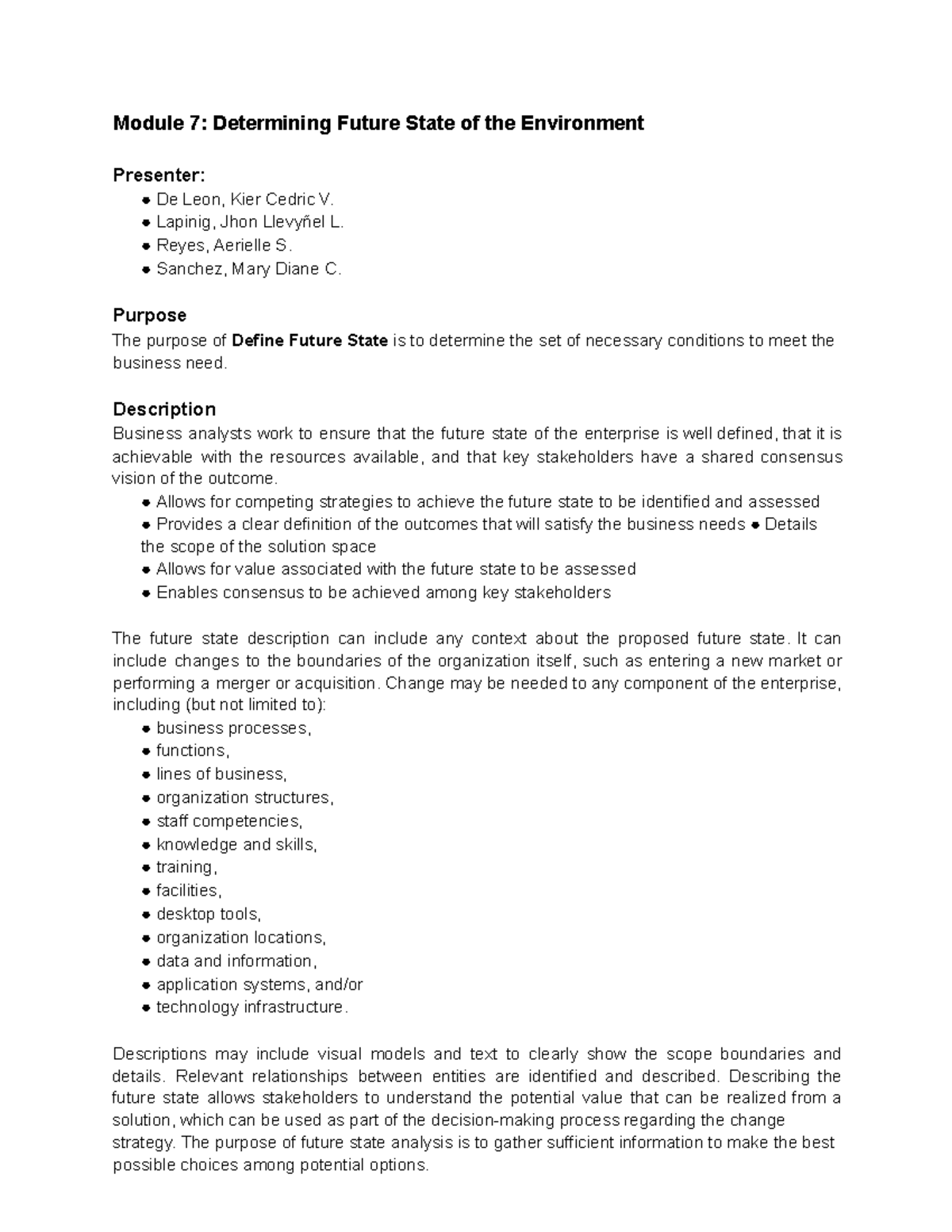 Module 7: Defining Future State of the Environment Analysis - Studocu