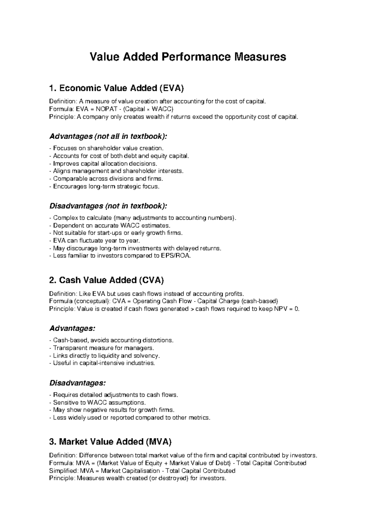 Value Added Performance Measures: EVA, CVA, and MVA Analysis - Studocu