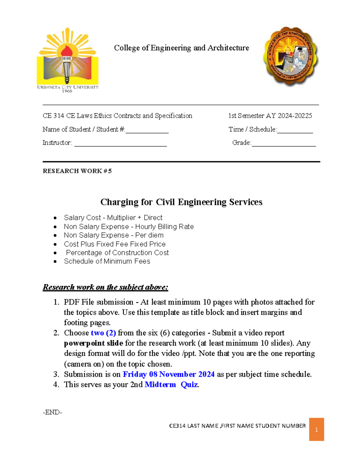 CE 3 14 Research Work # 5 - Charging for Civil Engineering Services ...