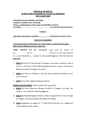 Application to set aside default judgment - REPUBLIC OF KENYA IN THE ...