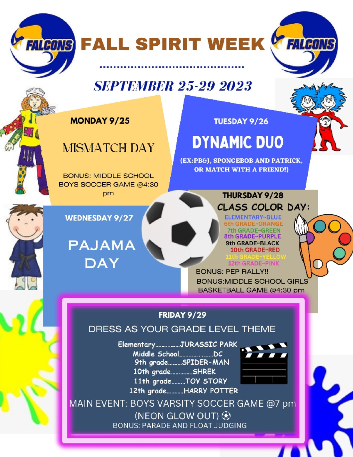Spirit Week 2023 Flyer (2) - FALCONS FALL SPIRIT WEEK FALCONS SEPTEMBER ...