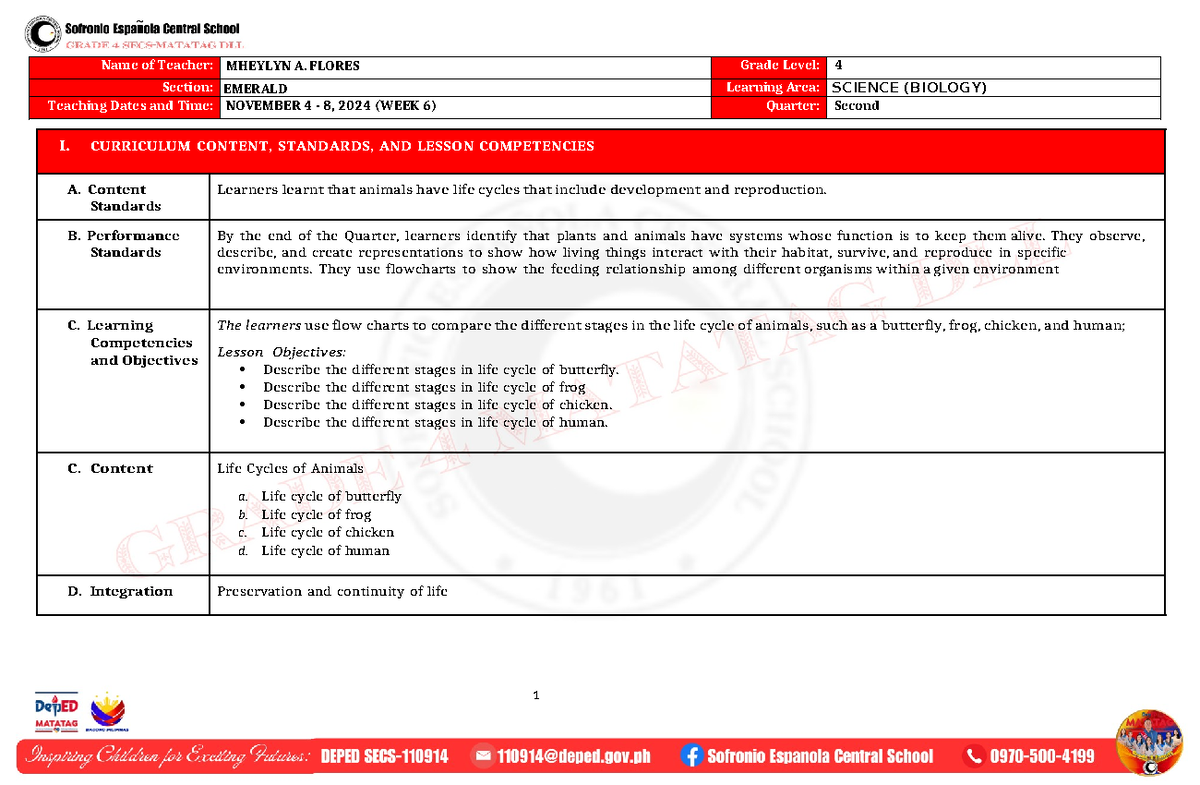DLL Science 4 Q2 W6 - DLL Sample - Name of Teacher: MHEYLYN A. FLORES ...