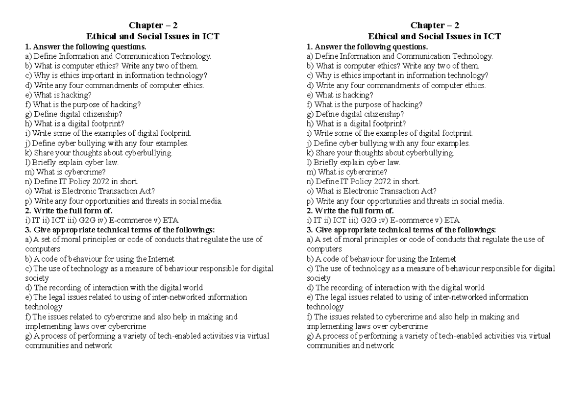 Chapter 2: Ethical and Social Issues in ICT - Key Concepts and ...