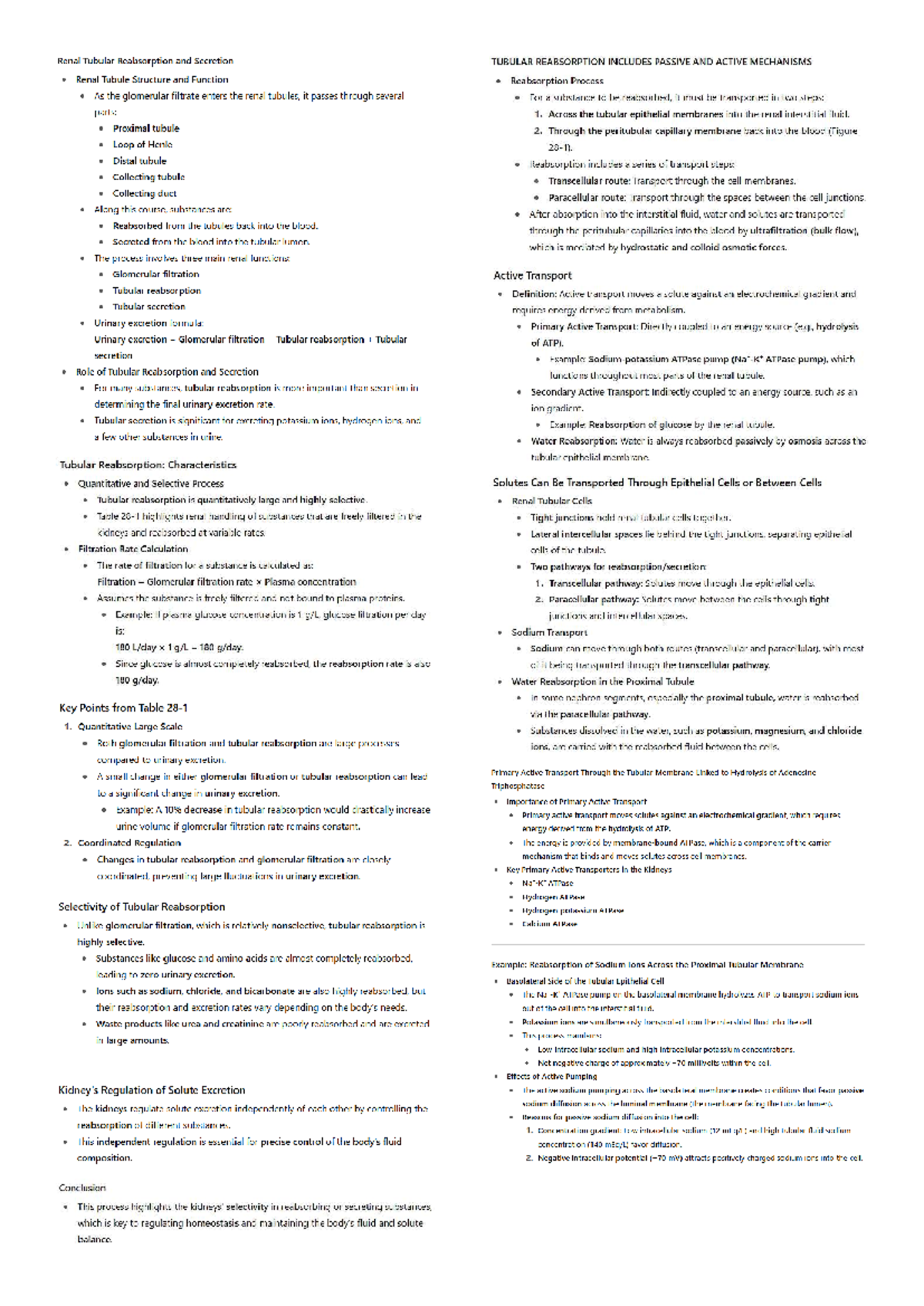 Renal Physiology: Tubular Reabsorption and Secretion Mechanisms (BIO ...