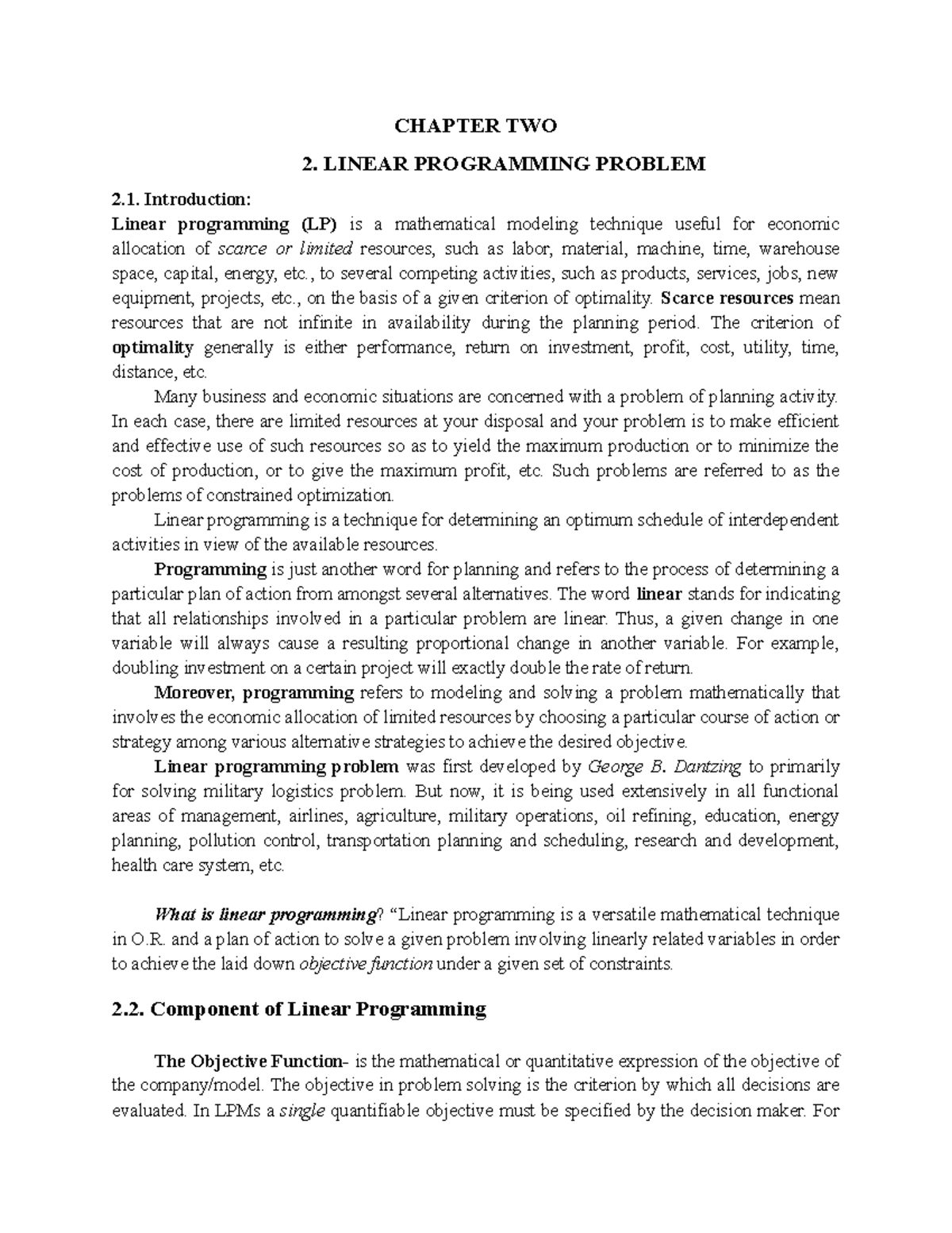 Chapter 2 - Linear Programming Problems and Their Components - Studocu
