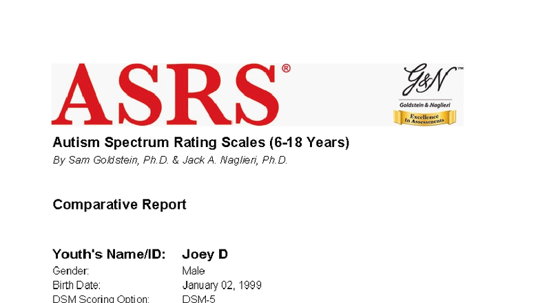 ASRS Comparative Report for Joey D (Ages 6-18) - Studocu