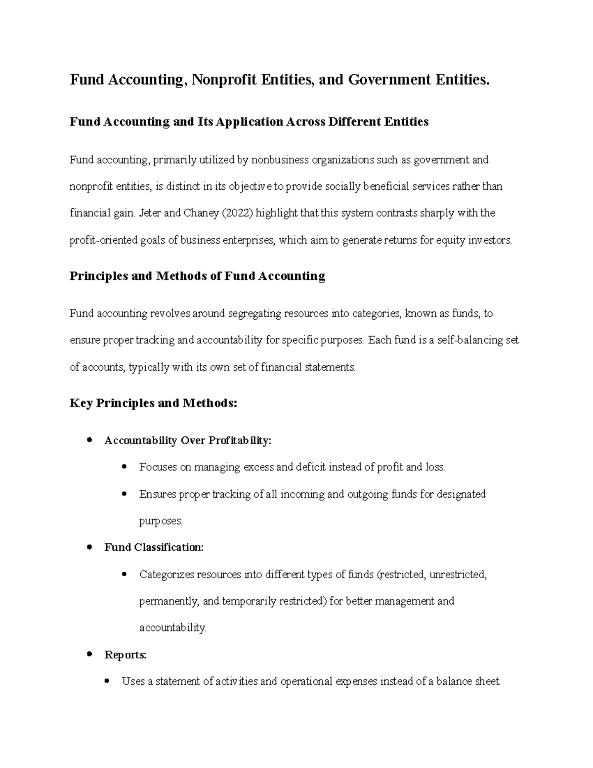ACC 405 Module 5 Short Paper: Analyzing Fund Accounting Principles ...