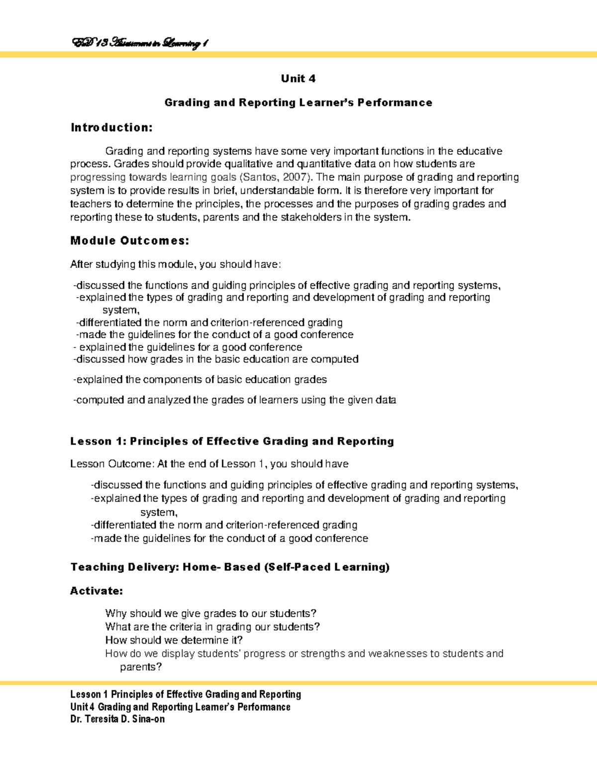 ED 13 Unit 4 Lesson 1 - Principles of Effective Grading & Reporting ...