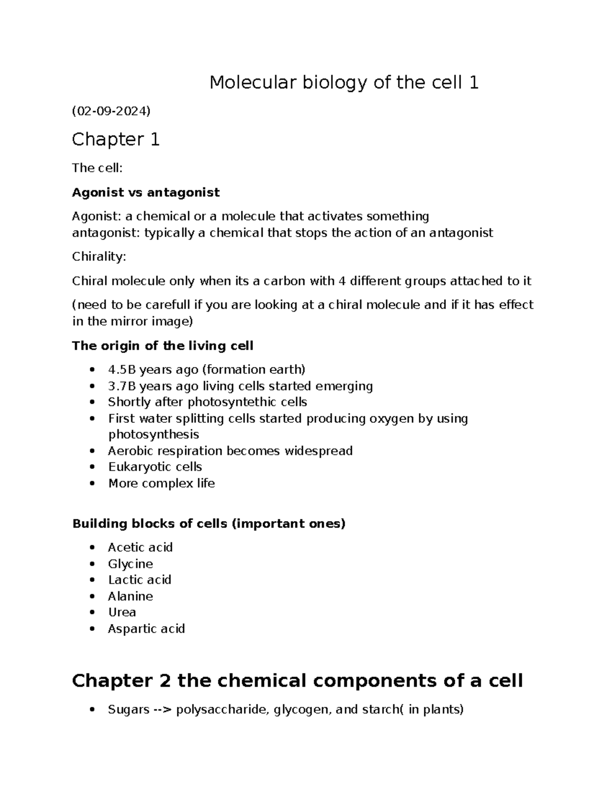 Molecular Biology of the Cell 1: Chapters 1 & 2 Summary Notes - Studeersnel