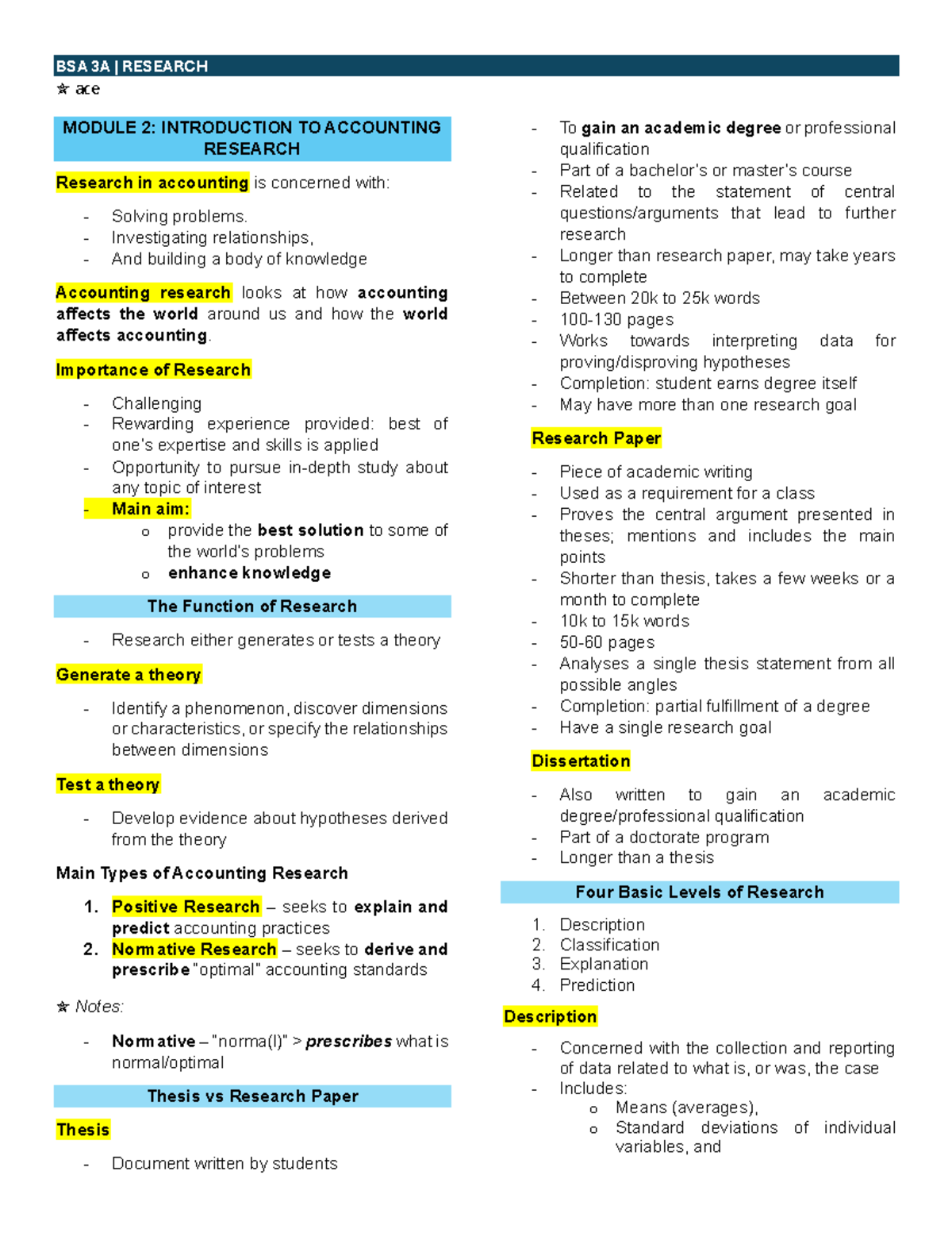 RES-1 - ace MODULE 2: INTRODUCTION TO ACCOUNTING RESEARCH Research in ...