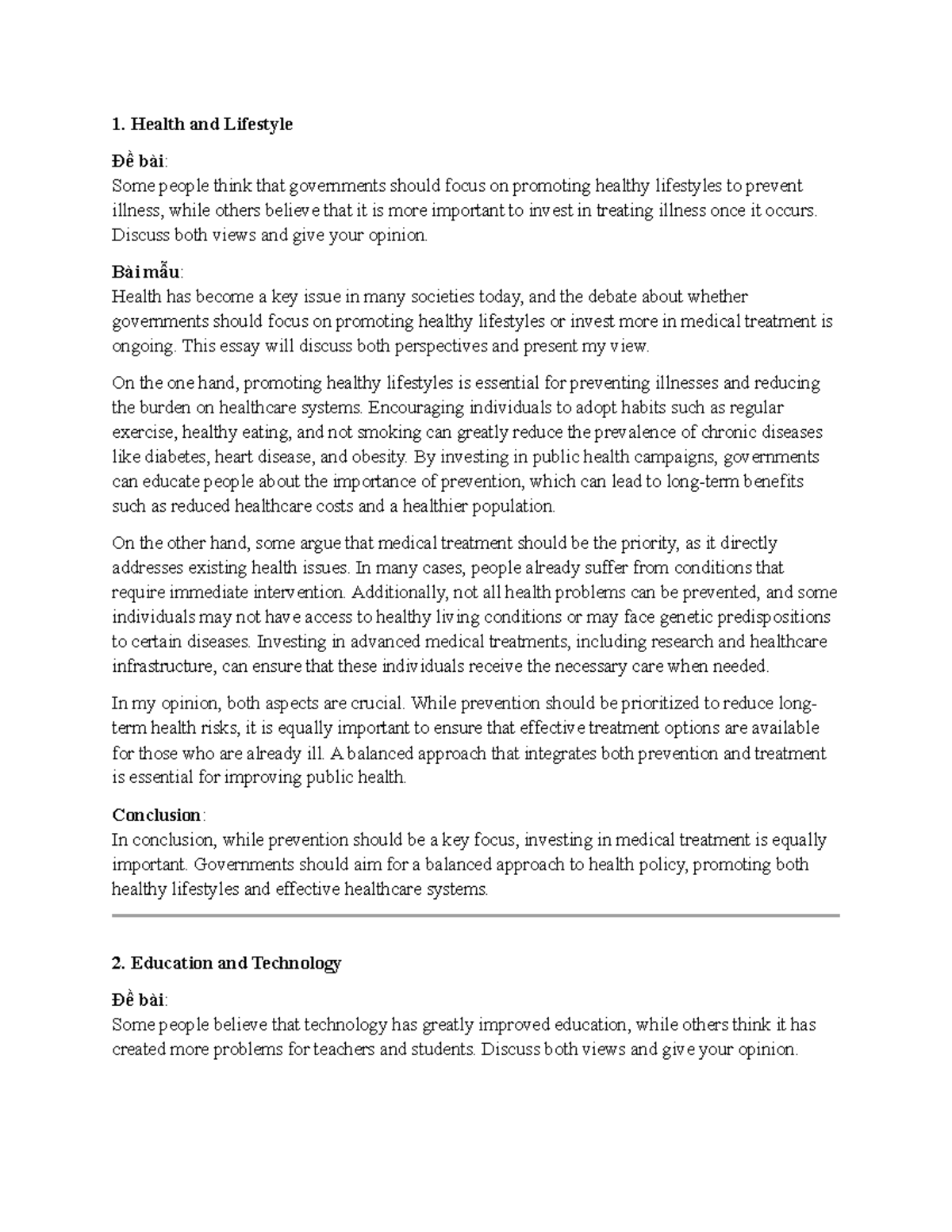Health and Lifestyle Essay Notes: Government Focus on Prevention vs ...